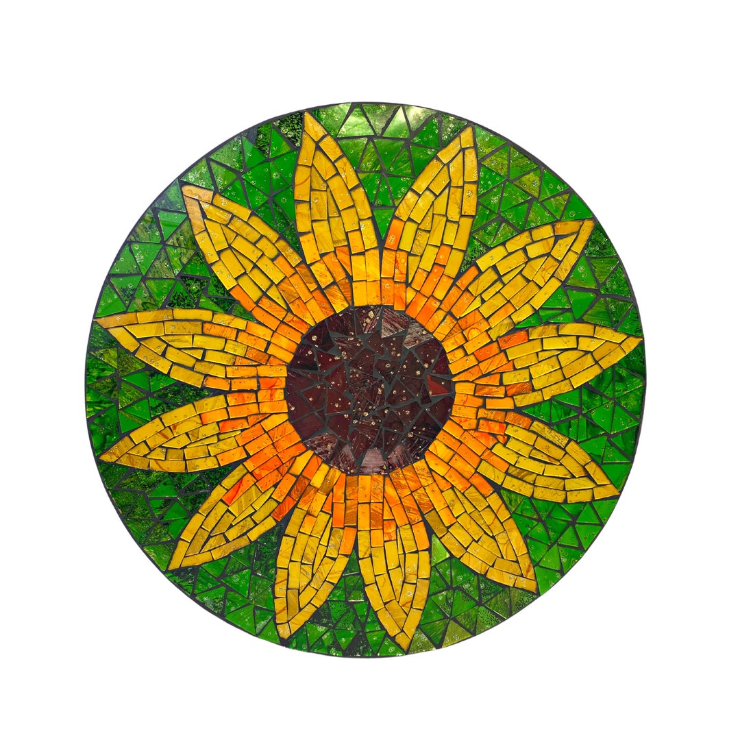 Yellow Sunflower Mosaic Wall Art Plaque Panel Hand Painted Glass Bali ...