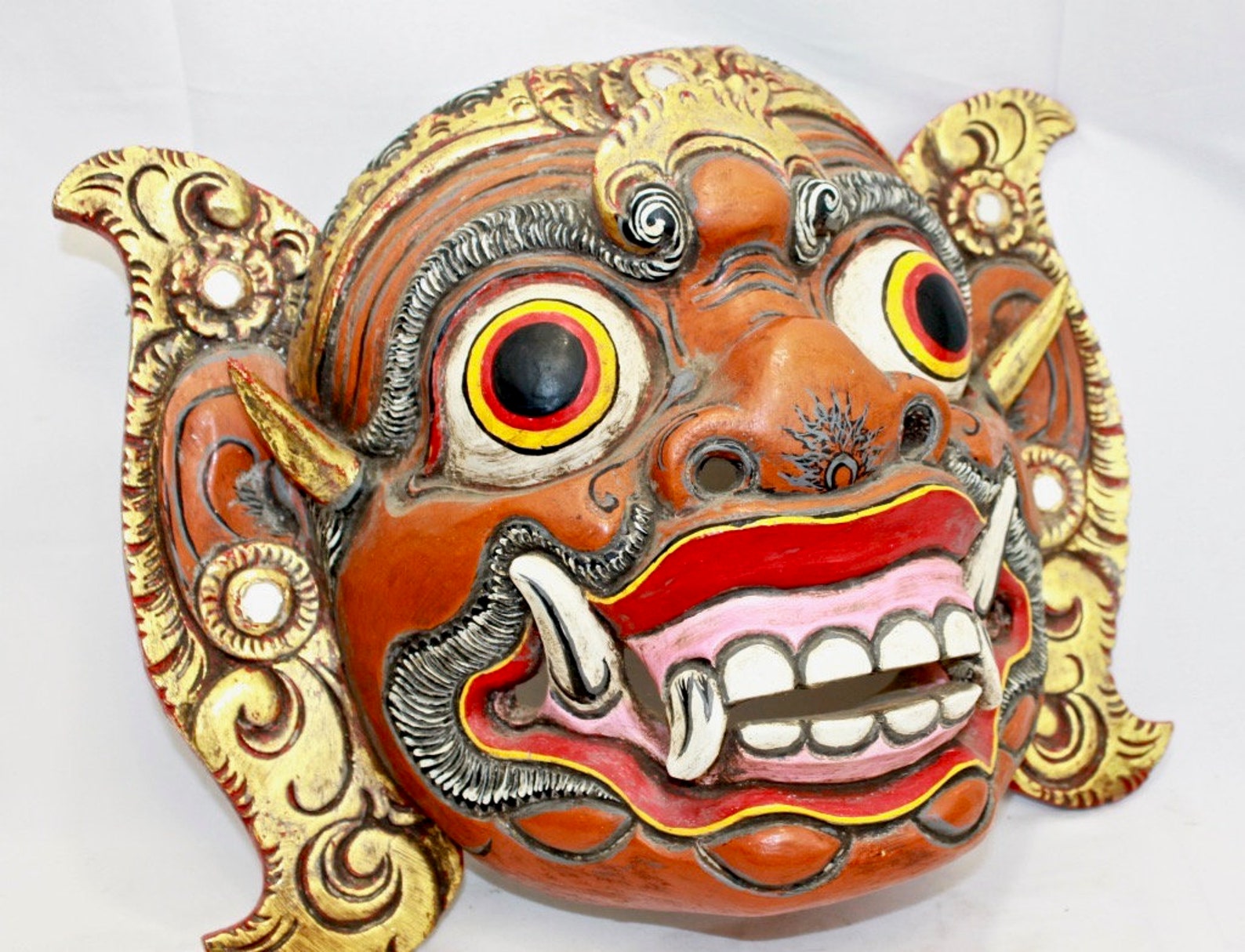 Balinese Raksasa Demon Mask Topeng Hand Carved Wood Polychrome Vintage ...