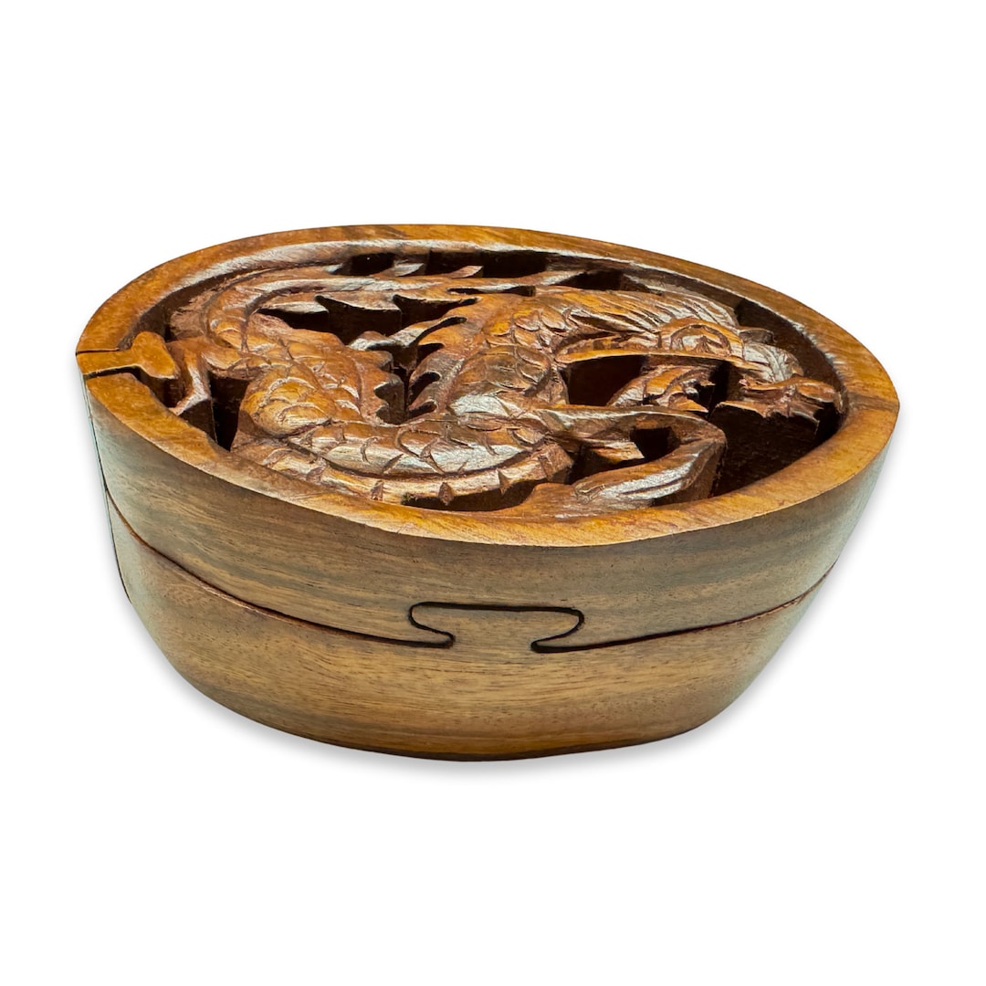 Hand Carved Wooden Dragon Puzzle Box: Balinese Wood Stash Box - Etsy