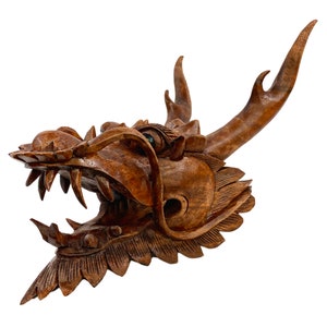 Horned Dragon Cosmic Naga Mask Hand Mask Wall Art Hand Carved Suar Wood ...