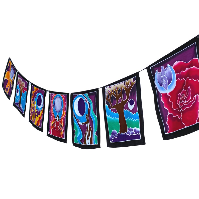 Balinese Batik Prayer Flag, Moon Goddess, Divine Feminine Wall Hanging ...