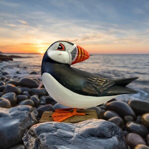 Atlantic Puffin Bird Sculpture Hand Carved & Painted Bird Wood Statue ...