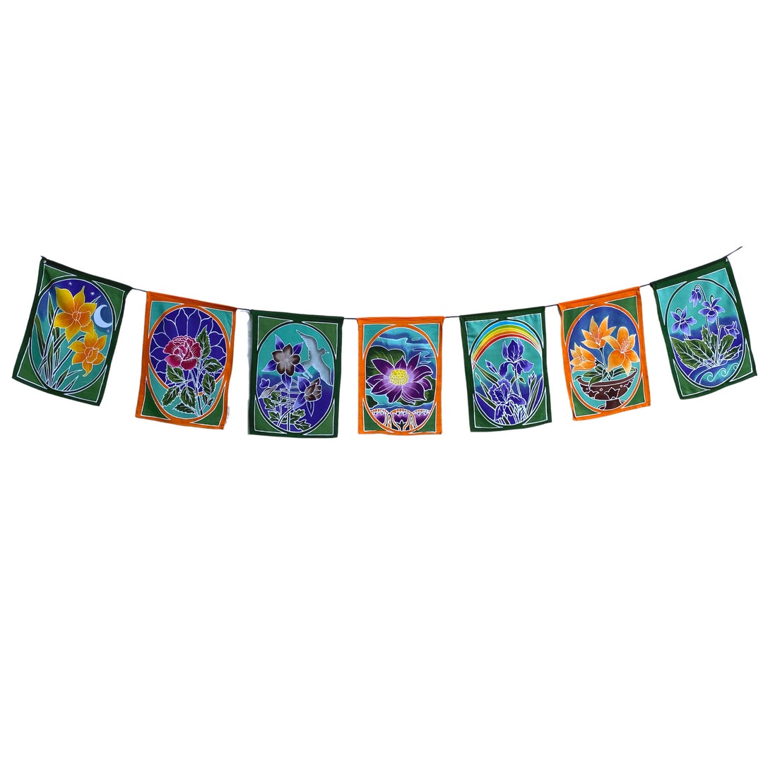 Balinese Batik Prayer Flags: Sacred Lotus Garden Wall Hanging, Home and ...