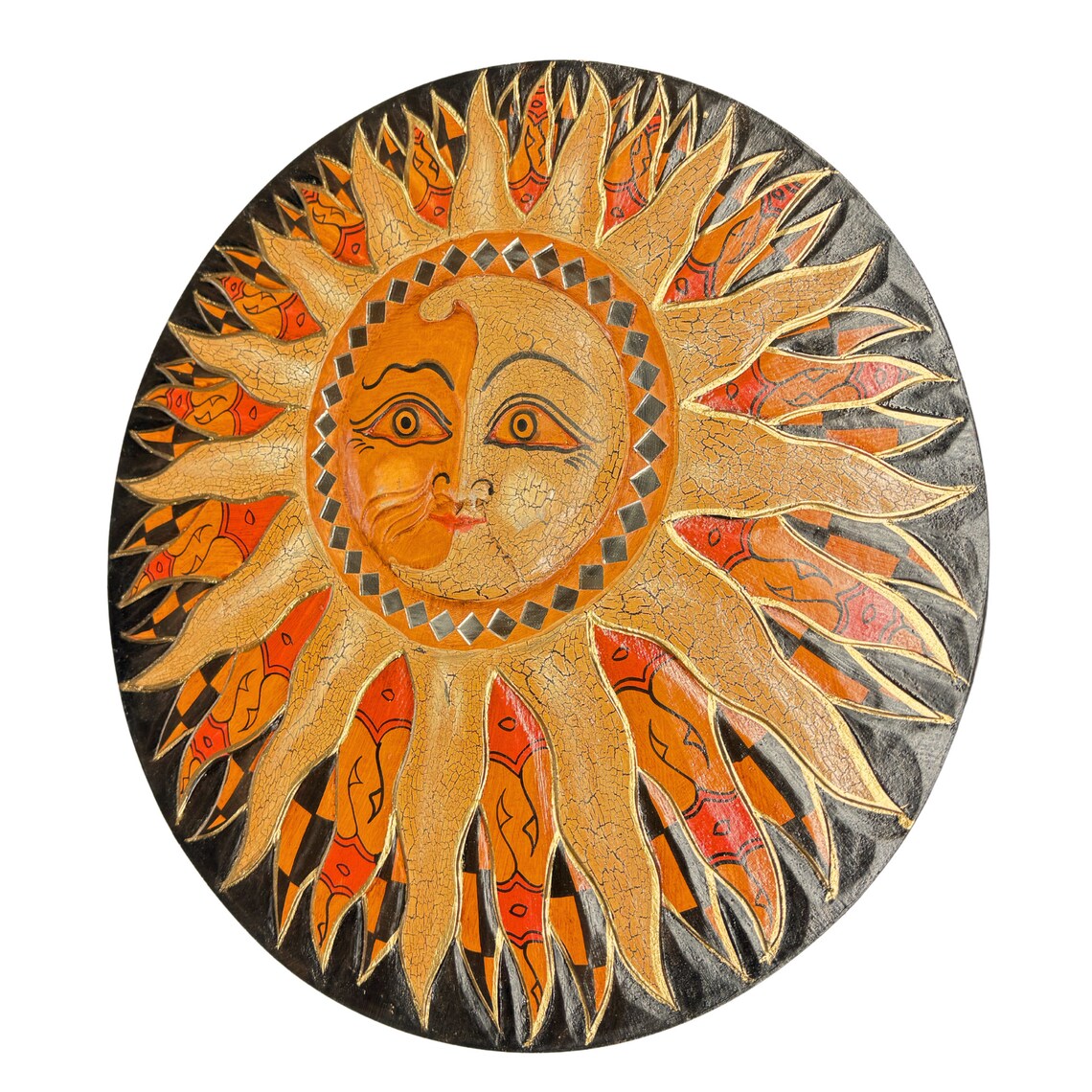 Batik Sun Wall Art: Hand-painted Celestial Plaque, Bali Folk Art (16 In ...