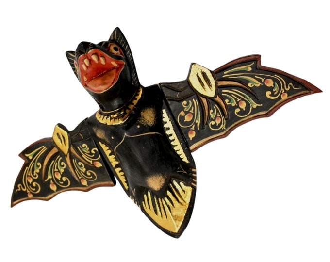 Flying Black Bat Mobile Balinese Spirit Chaser Hand Carved Wood Bali ...