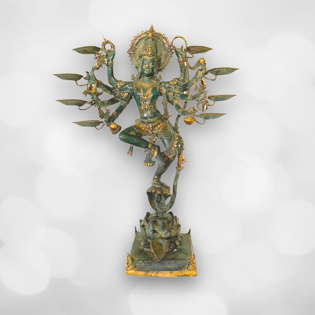 Shiva Nataraja Sculpture 26" - Handmade Lost Cast Bronze Deepam Lamp ...