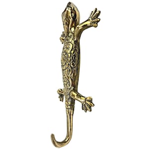Gecko Wall Hook Lizard Embossed Lotus Handmade Solid Brass Coat Hook Gold Metal Home Decor - Etsy