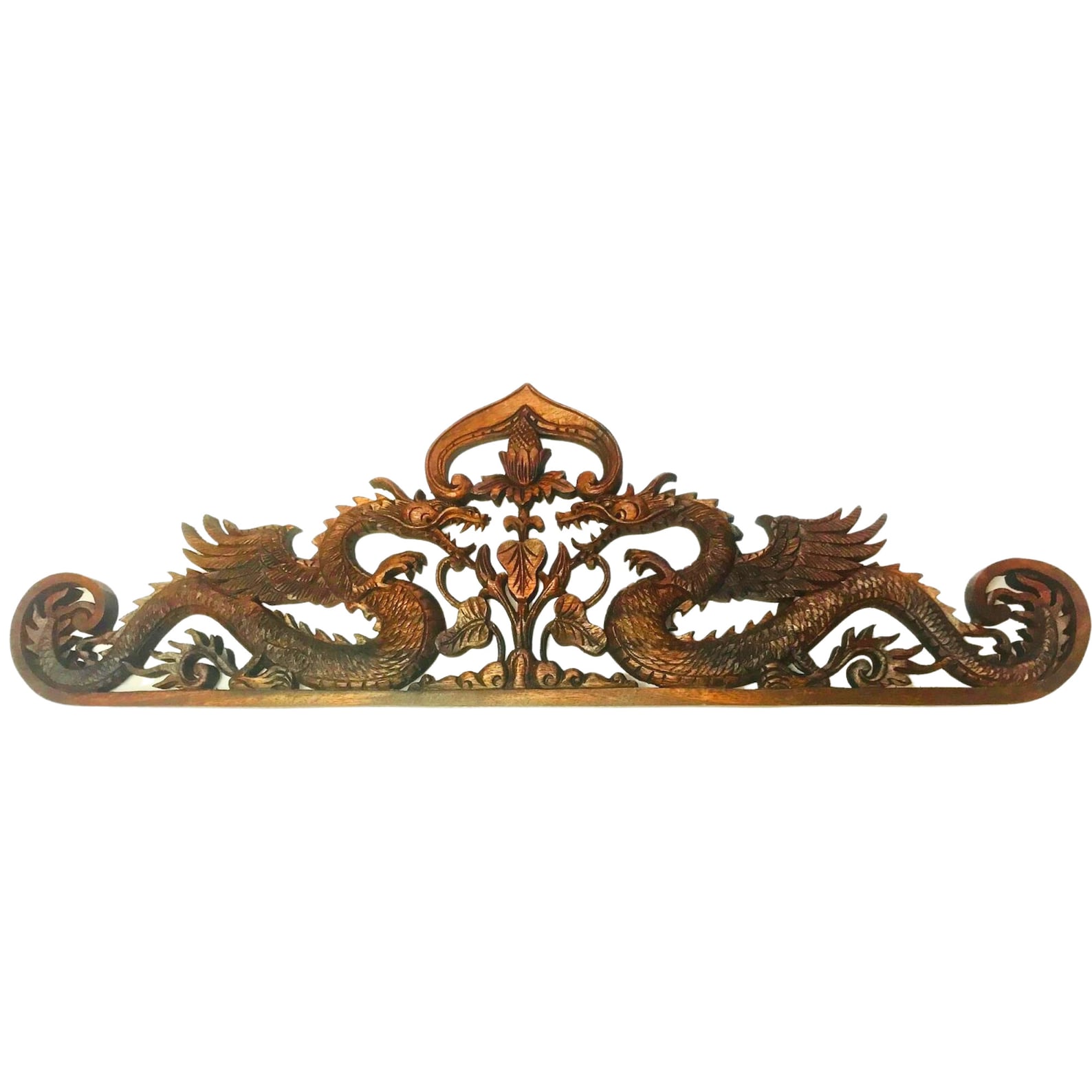 Balinese Twin Dragon Naga Relief Panel Hand Carved Wood Bali Wall Art ...