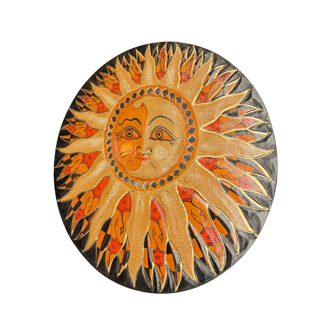 Batik Sun Wall Art Round Sunburst Plaque | Half MOON Celestial Art ...