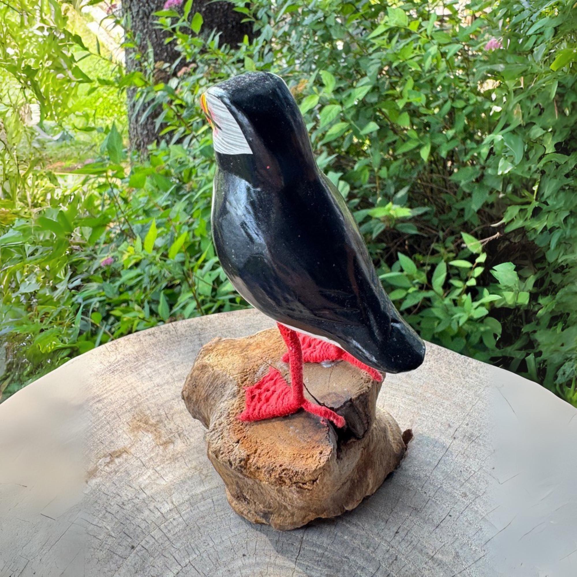 Hand Carved Wood Atlantic Puffin Bird Sculpture: Coastal Decor, Bali ...