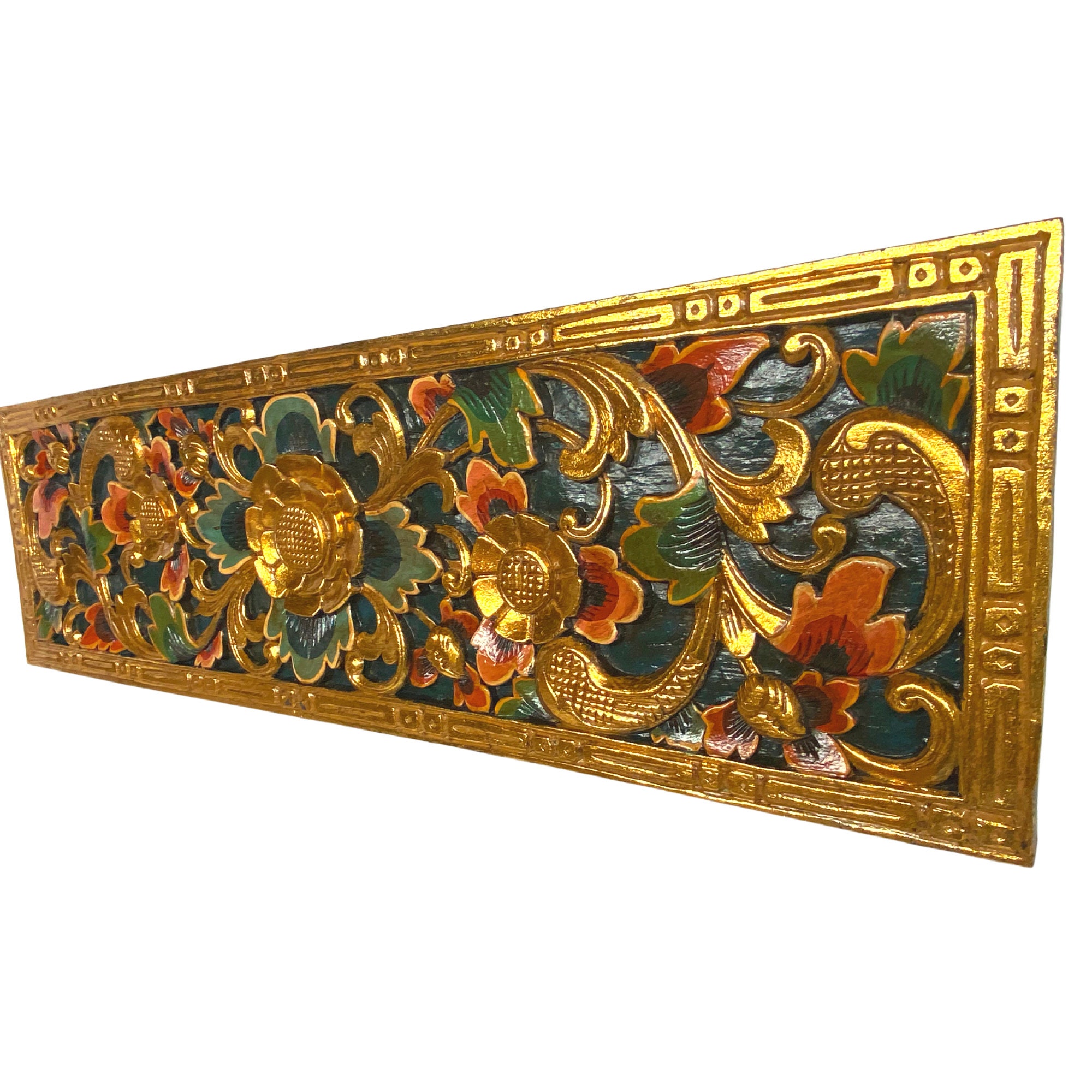 Balinese Golden Lotus Panel Architectural Relief Wood Carving Bali Wall ...