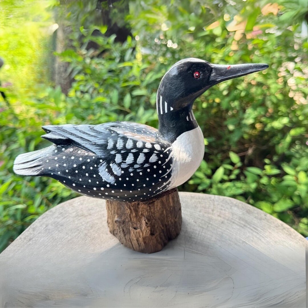 Hand Carved Wood Loon Sculpture: Water Fowl Wood Statue Shore Bird ...
