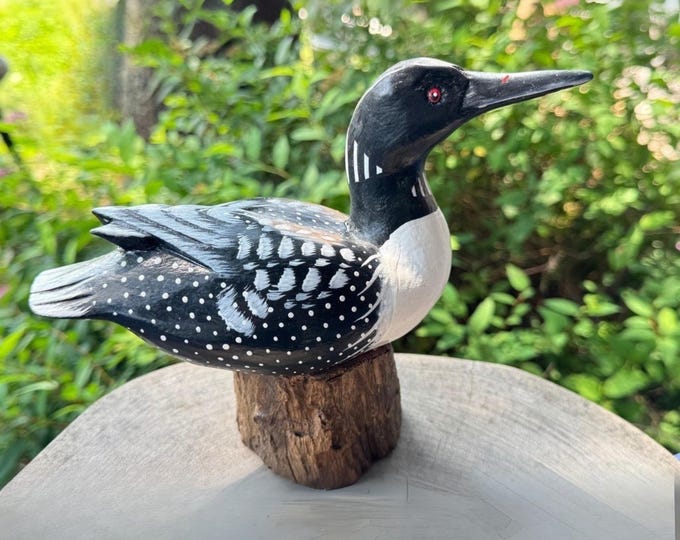 Hand Carved Wood Loon Sculpture: Water Fowl Wood Statue Shore Bird ...