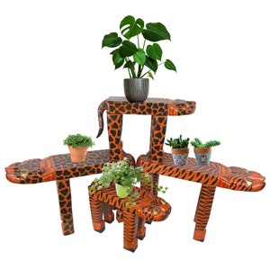 Cat Plant Stand Riser Tiger Stripes Leopard Spots Orange Balinese ...