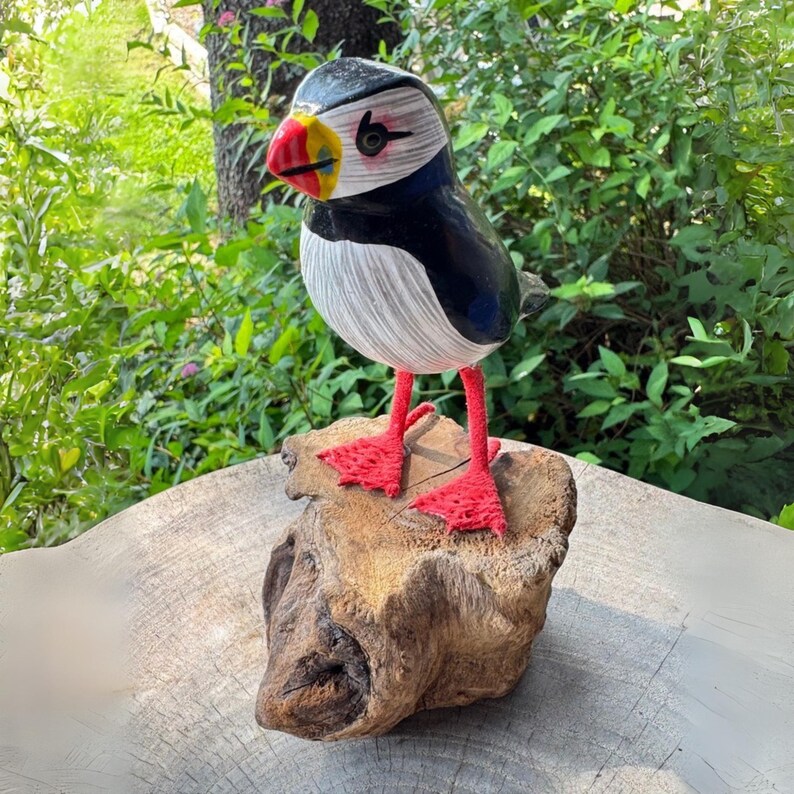 Hand Carved Wood Atlantic Puffin Bird Sculpture: Coastal Decor, Bali ...