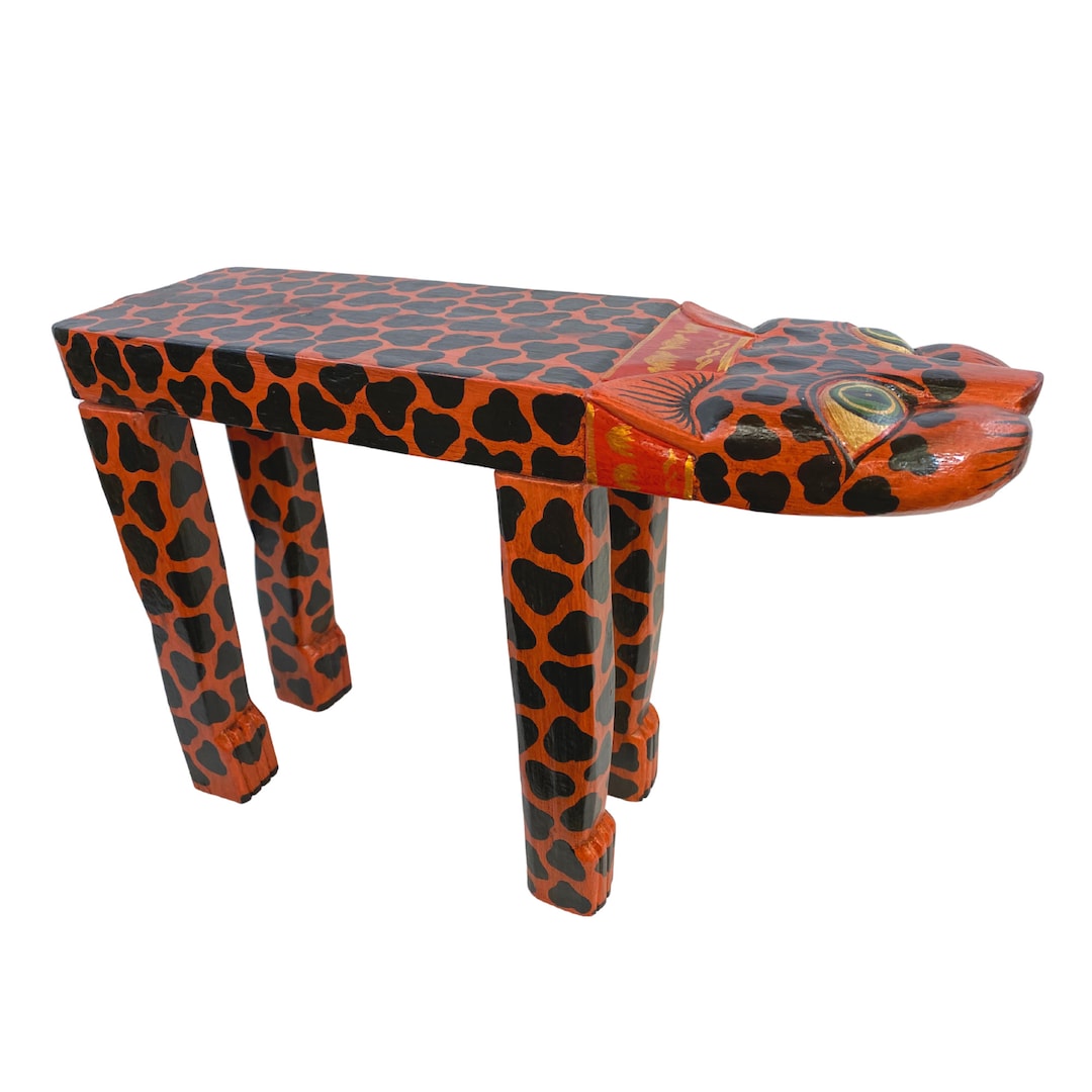 Cat Plant Stand Riser Tiger Stripes Leopard Spots Orange Balinese ...
