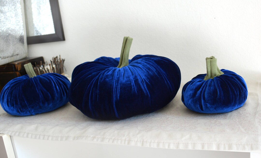 Blue Velvet Pumpkins Set/ Halloween Decoration/ Autumn Decoration ...