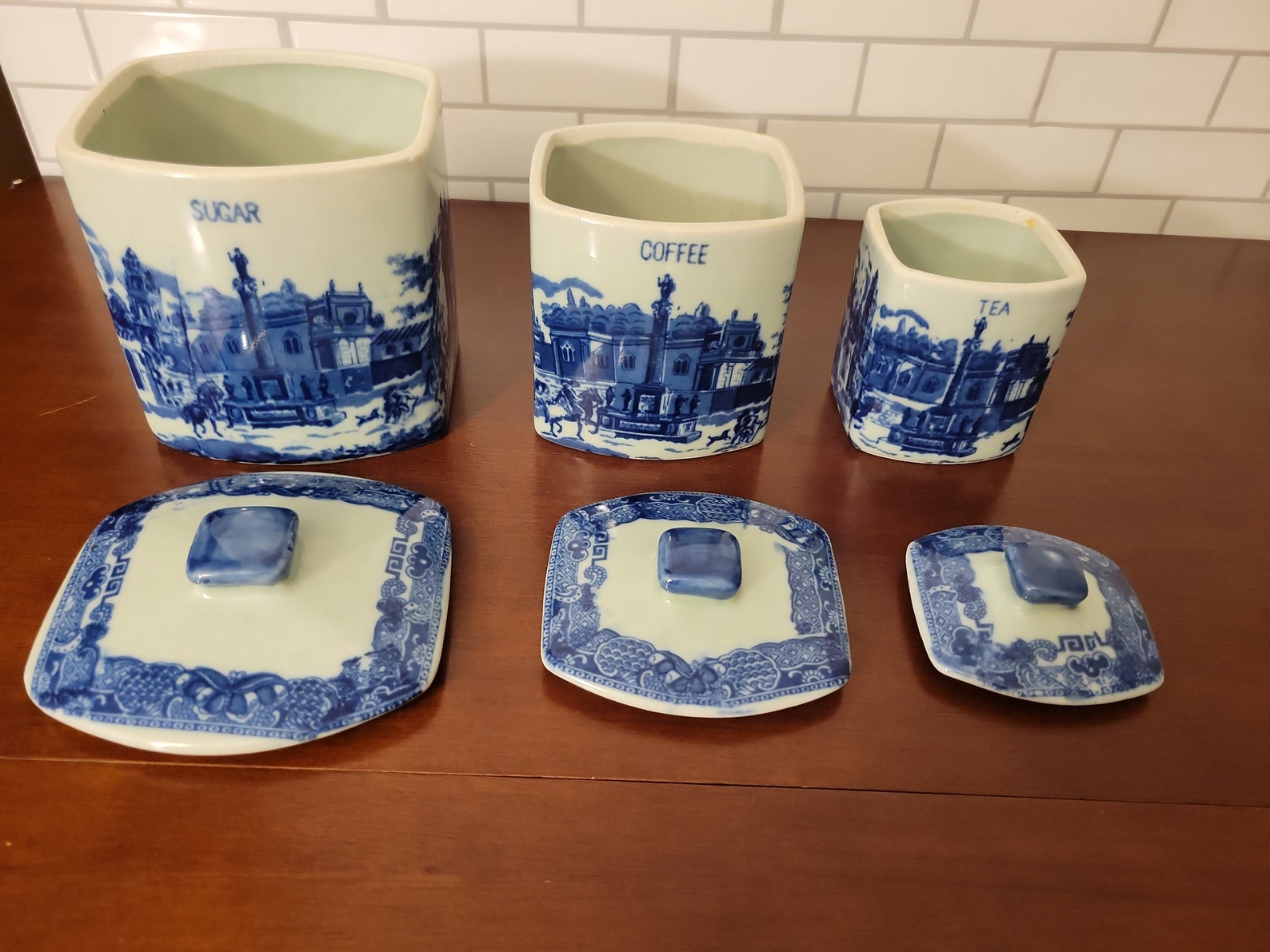 Victoria Ware Ironstone Sugar Coffee Tea Blue Canister Set - Etsy