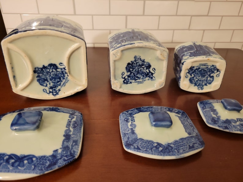 Victoria Ware Ironstone Sugar Coffee Tea Blue Canister Set - Etsy