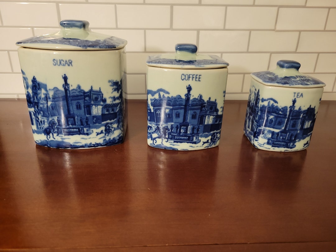 Victoria Ware Ironstone Sugar Coffee Tea Blue Canister Set - Etsy