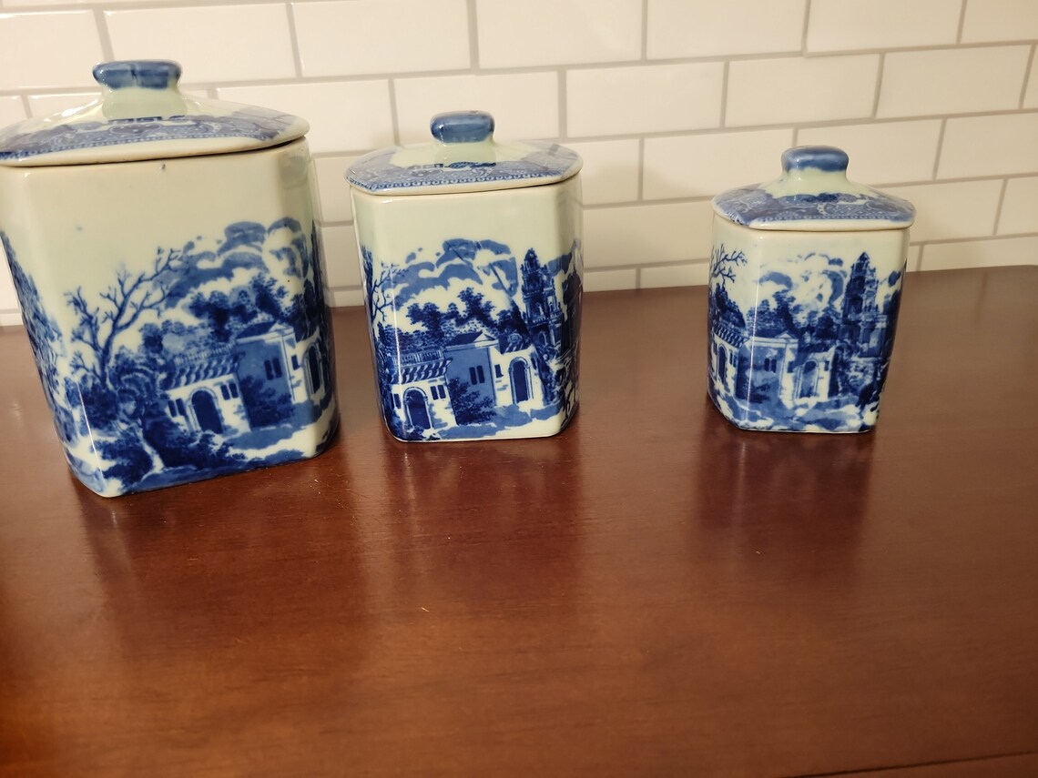 Victoria Ware Ironstone Sugar Coffee Tea Blue Canister Set - Etsy