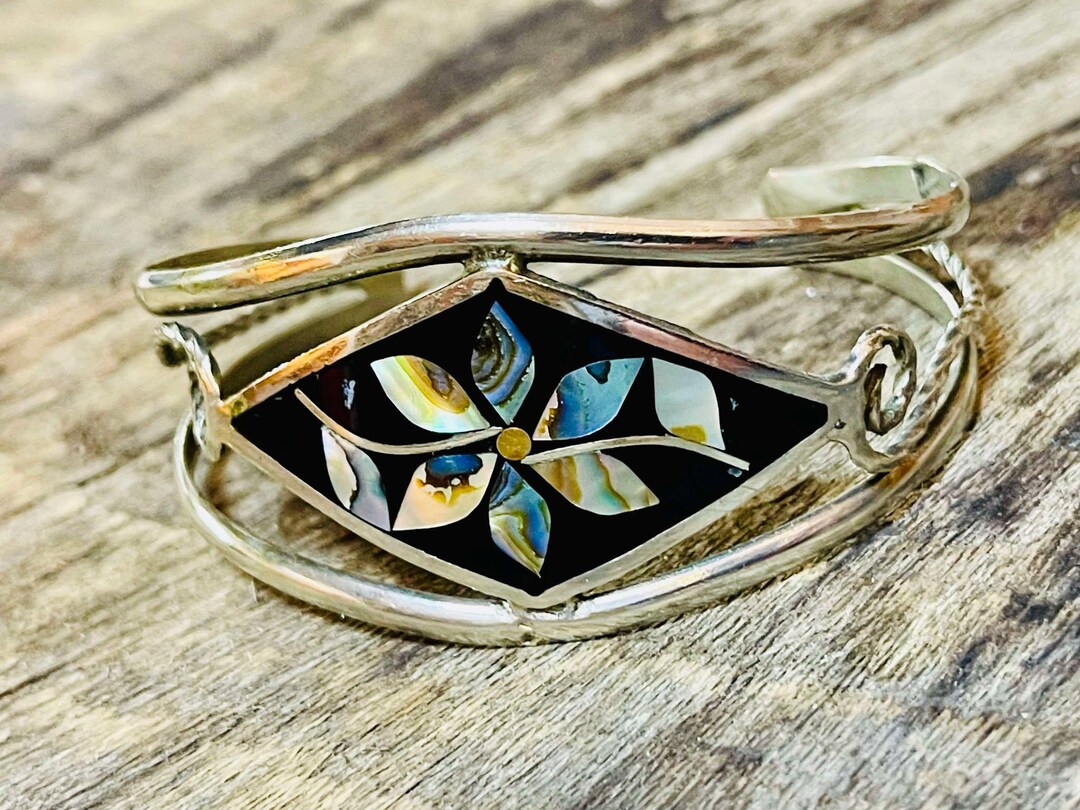 Vintage Alpaca Cuff Bracelet- Abalone Shell - Etsy
