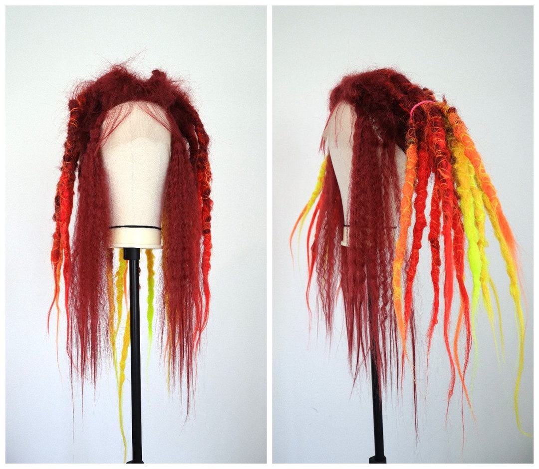 Dread Wig Lace Front Synthetic Crochet Dreadlock Fire Rainbow Red ...