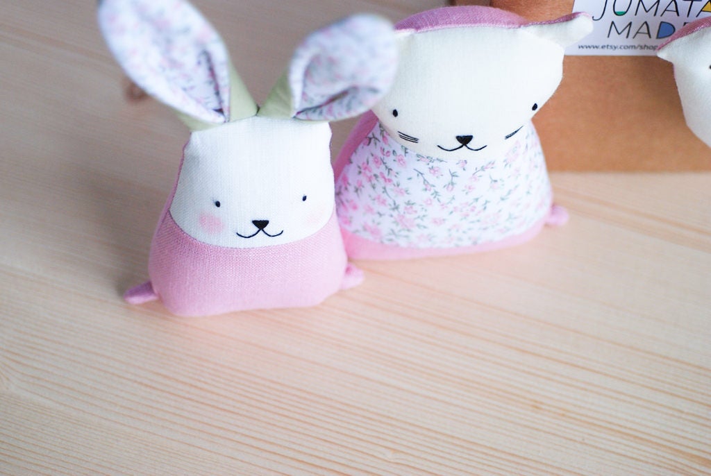Fabric Baby Toys Set Rabbit Cat Bird Stuffed Pink Blush Green - Etsy