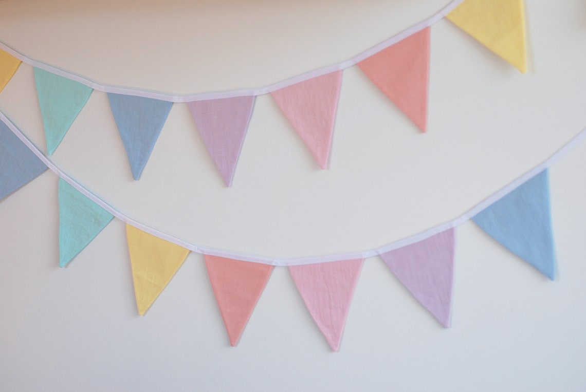 Rainbow colorful Pennant Bunting String garland pastel pink | Etsy