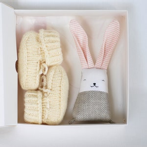 Baby Girl Gift Set Bunny Rabbit Toy With Hand Knit Wool Booties ...