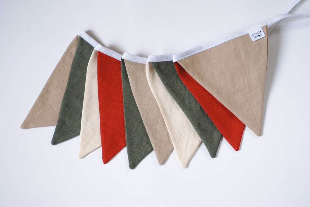 Linen Fabric Bunting Banner: Sage Green Christmas Bunting, Beige, Burnt ...