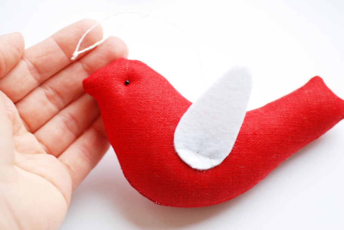 Stuffed Hanging Fabric Birds Set, Red Green White Ornaments - Etsy