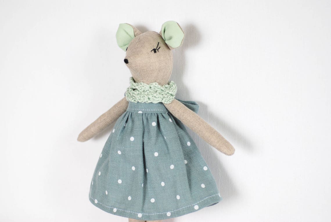 Small rag doll fabric mouse princess soft linen animal mice | Etsy