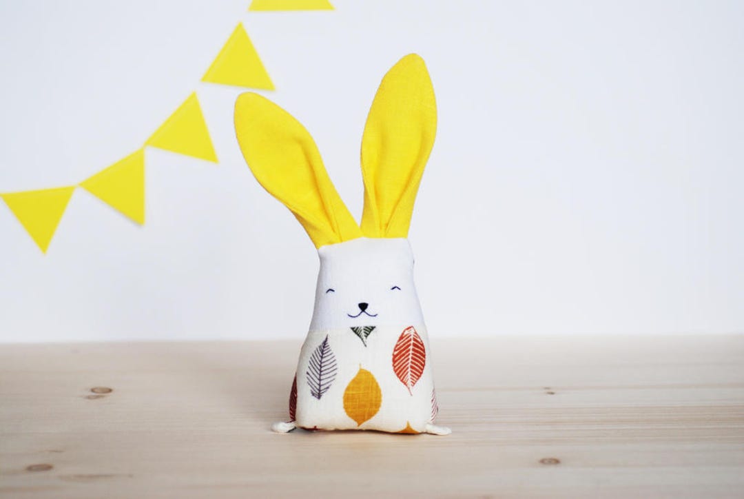 Yellow Bunny Rabbit Stuffed Animal Decoration With Leaves Autumn Fall ...