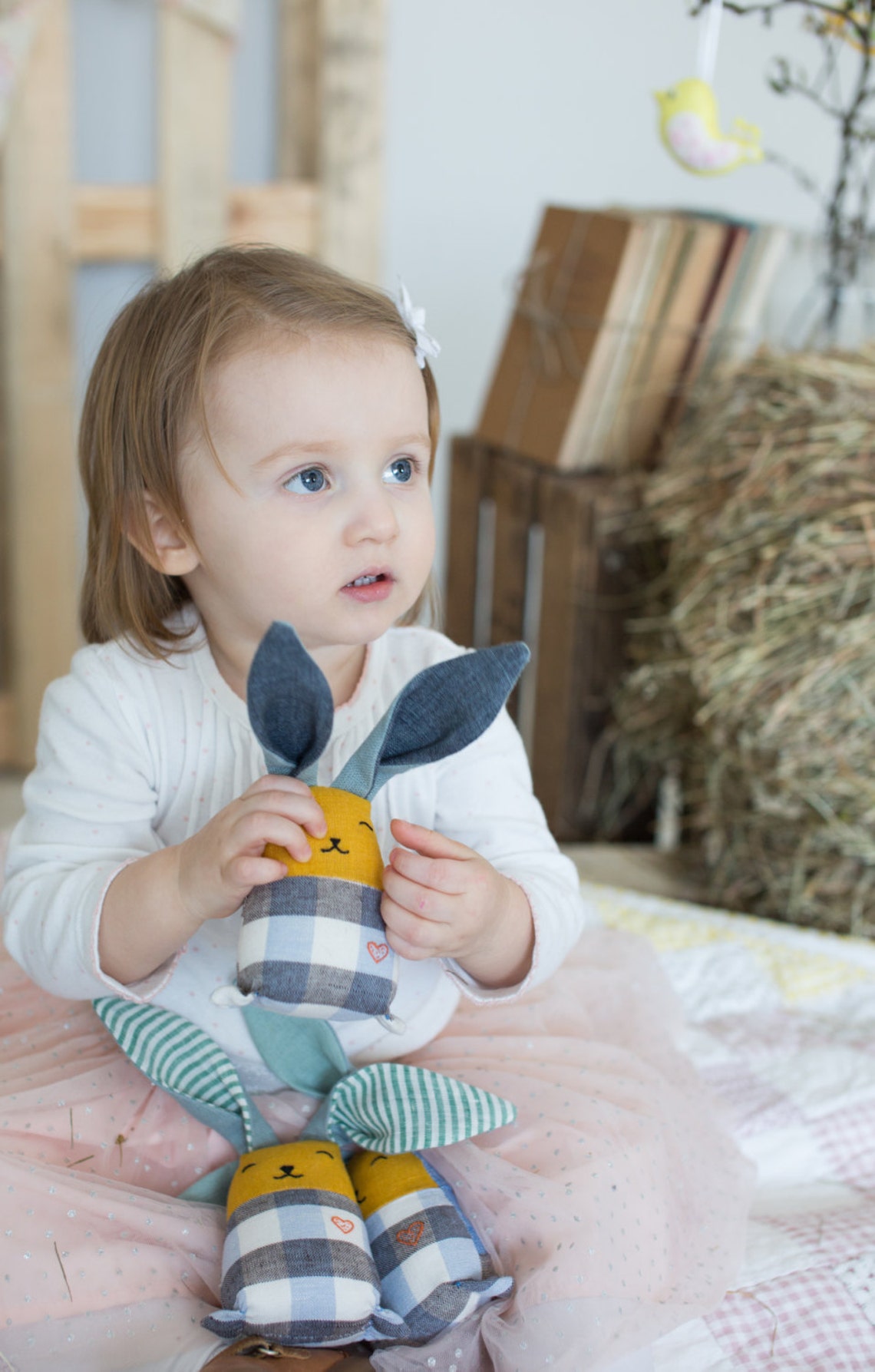 Fabric Stuffed Linen Bunny Decor Rabbit Woodland Animal | Etsy