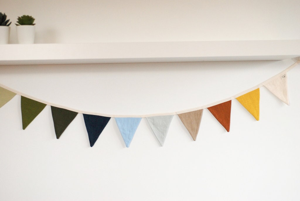 Triangle Fabric Bunting Banner Navy Green Brown Pennant String Linen ...