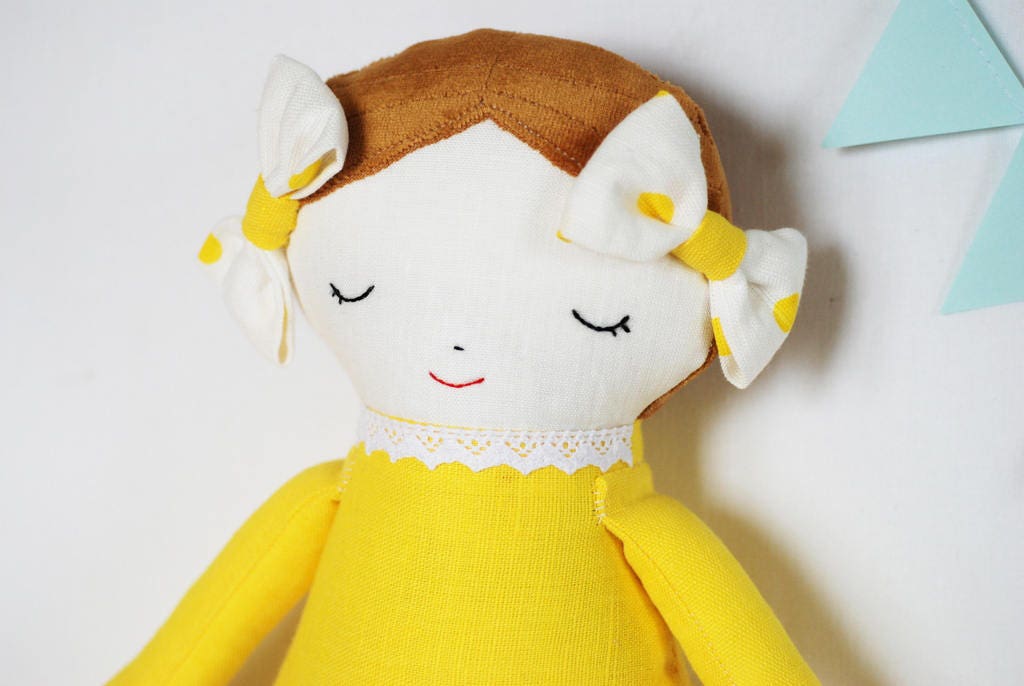 First soft yellow fabric baby rag doll Sophie | Etsy