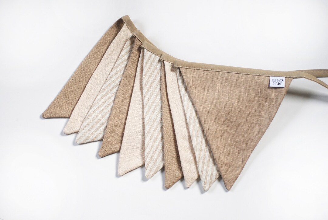 Linen Fabric Bunting: Beige Nursery Banner, Boho Wedding Decor - Etsy