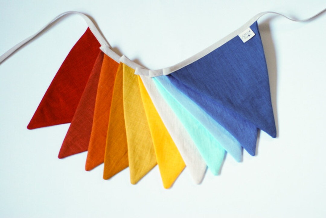 Multicolor Bunting Banner, Fabric Wall Decor, Linen Bunting Garland ...