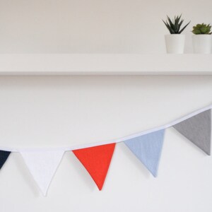 Linen Bunting Fabric Garland, Triangle Flags Pennant Banner, Nursery ...