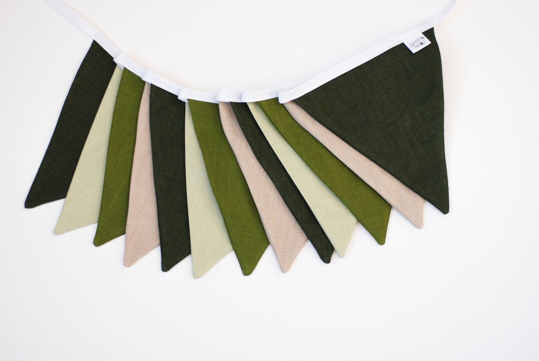 Moss Green Linen Bunting Banner: Triangle Flag Garland - Etsy
