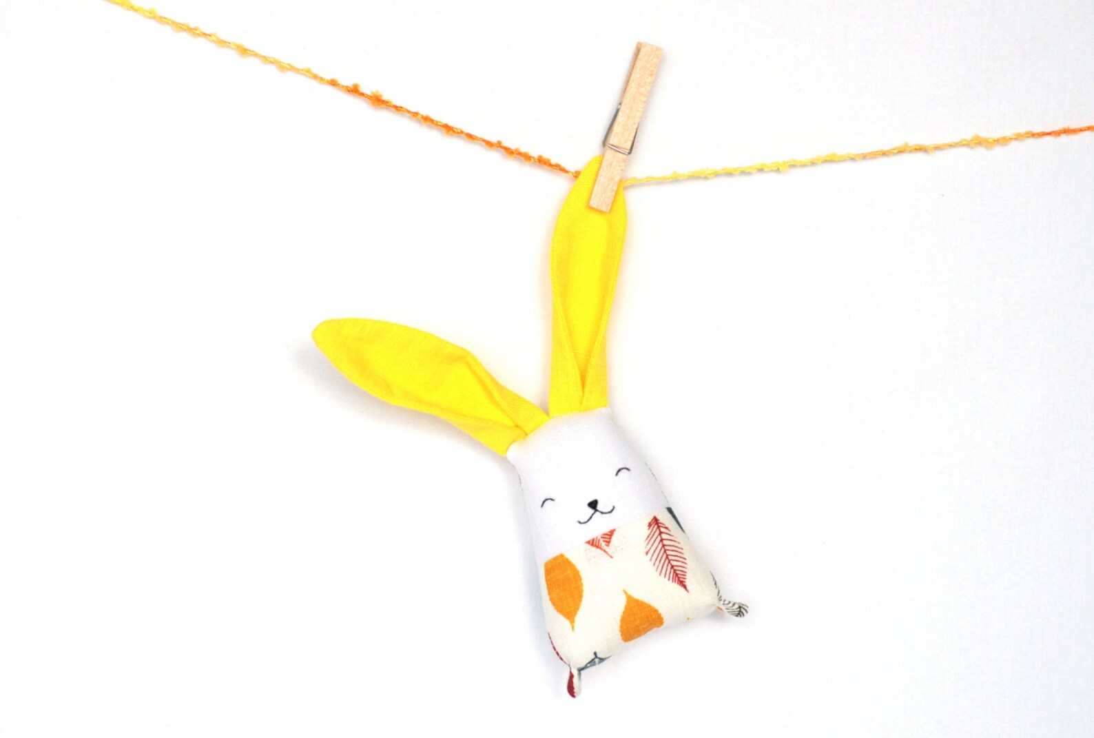 Yellow bunny rabbit stuffed animal decoration with leaves | Etsy