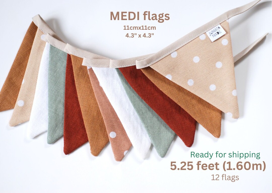 Linen Triangle Bunting Banner: Brown, Sage Green, & White Garland - Etsy