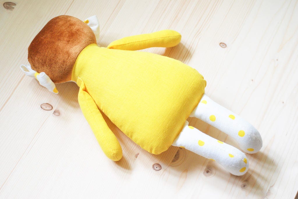 First soft yellow fabric baby rag doll Sophie | Etsy