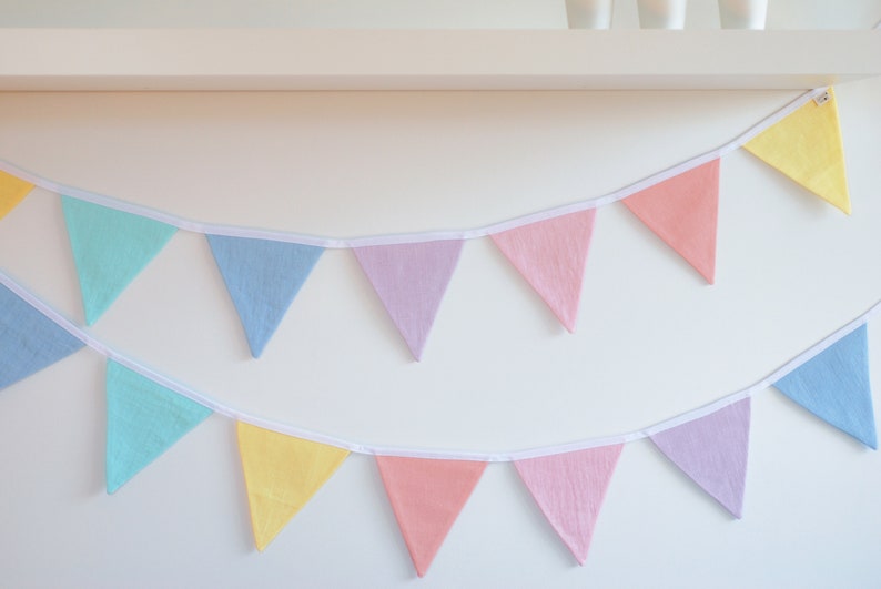 Rainbow Colorful Pennant Bunting String Garland, Pastel Pink Yellow ...
