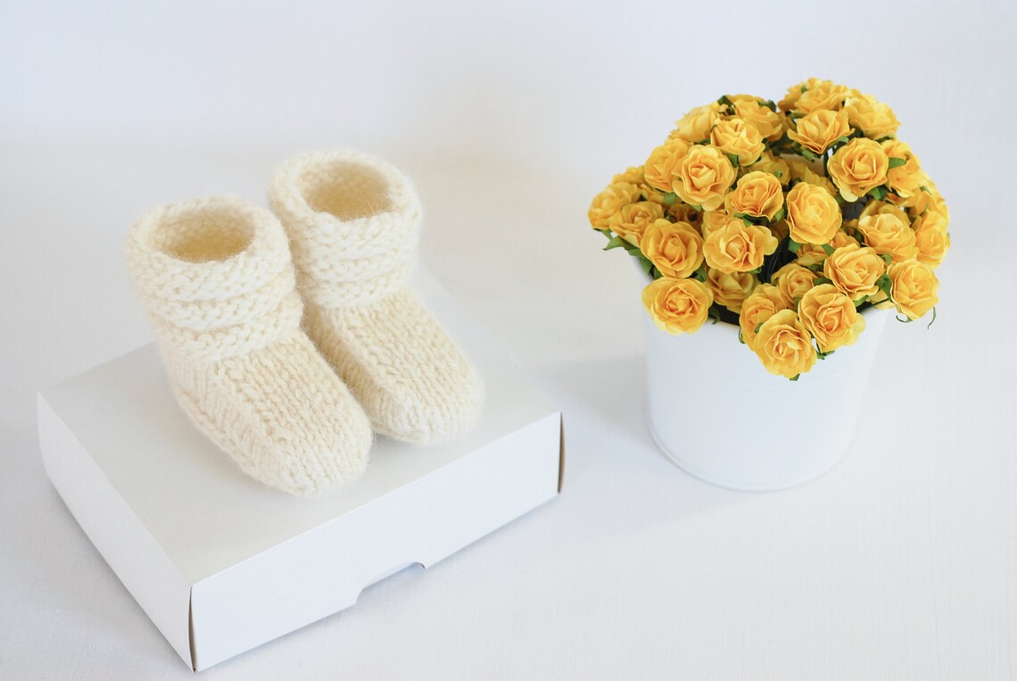 Knitted Warm Merino Wool Booties Baby First Hand Organic Wool - Etsy