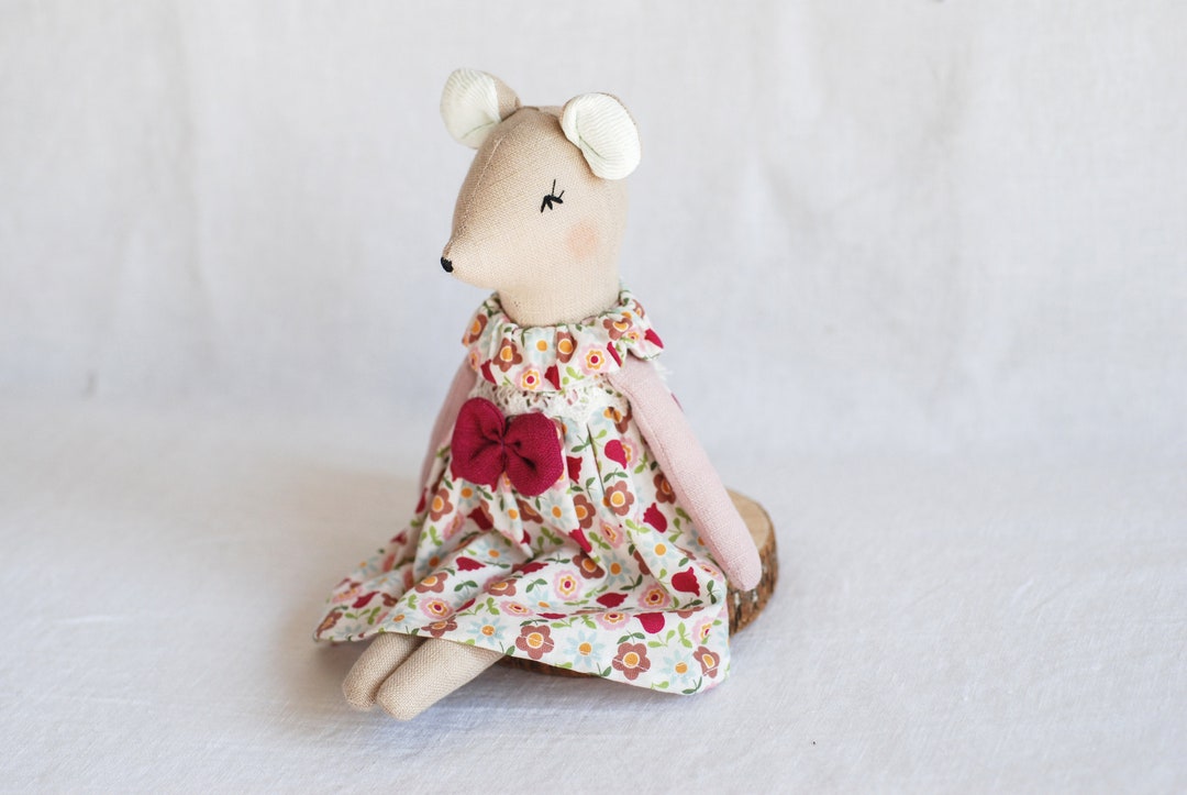 Fabric Mouse Rag Doll, Mouse Linen Dress up Soft Doll, Stuffed Cloth ...