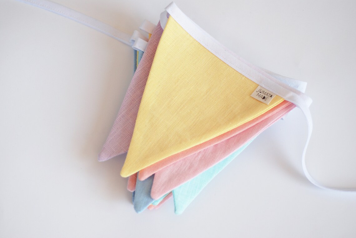 Rainbow colorful Pennant Bunting String garland pastel pink | Etsy