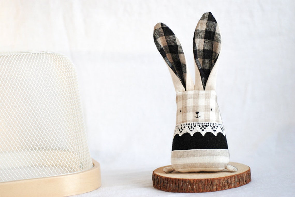 Fabric Stuffed Linen Bunny Decor Rabbit Woodland Animal | Etsy