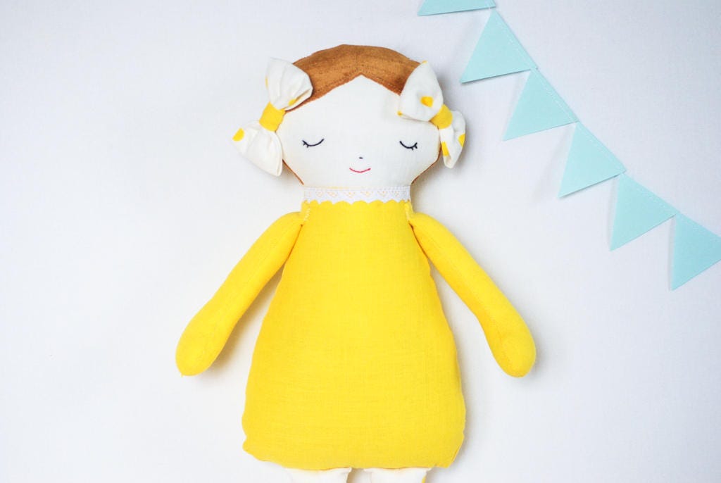 First soft yellow fabric baby rag doll Sophie | Etsy
